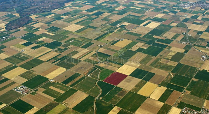 Aerial View of an Extensive Patchwork of Agricultural Fields Divided ...