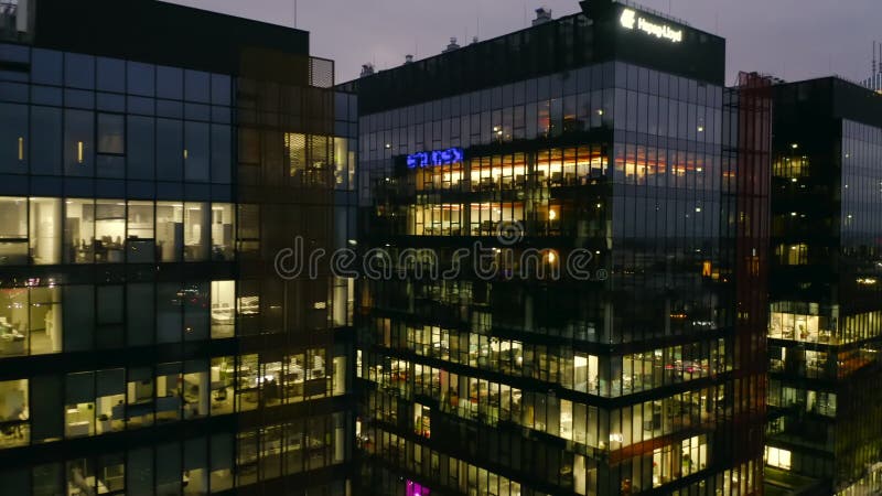Aerial View of Skyscraper Windows at Night. Stock Video - Video of ...