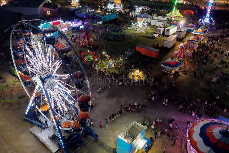 Aerial View of a Fair at Night Stock Photo - Image of attraction, night ...