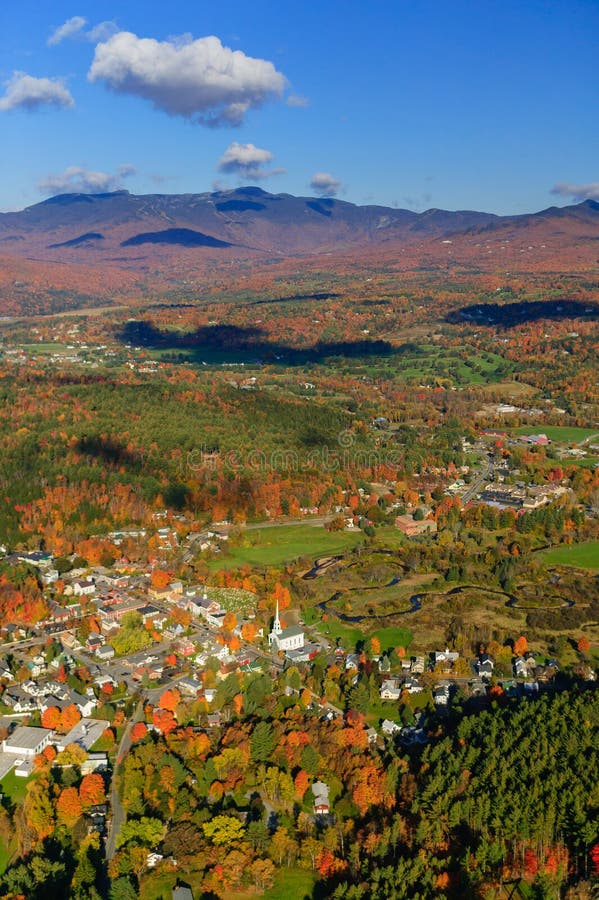 Aerial View of Fall Foliage in Stowe, Vermont Stock Image - Image of ...