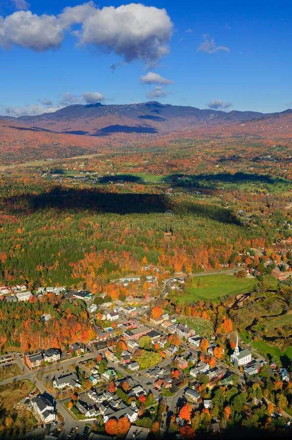 Aerial View of Fall Foliage in Stowe, Vermont Stock Photo - Image of ...