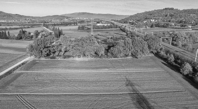 Aerial View of Fast Railway in Open Countryside Stock Image - Image of ...