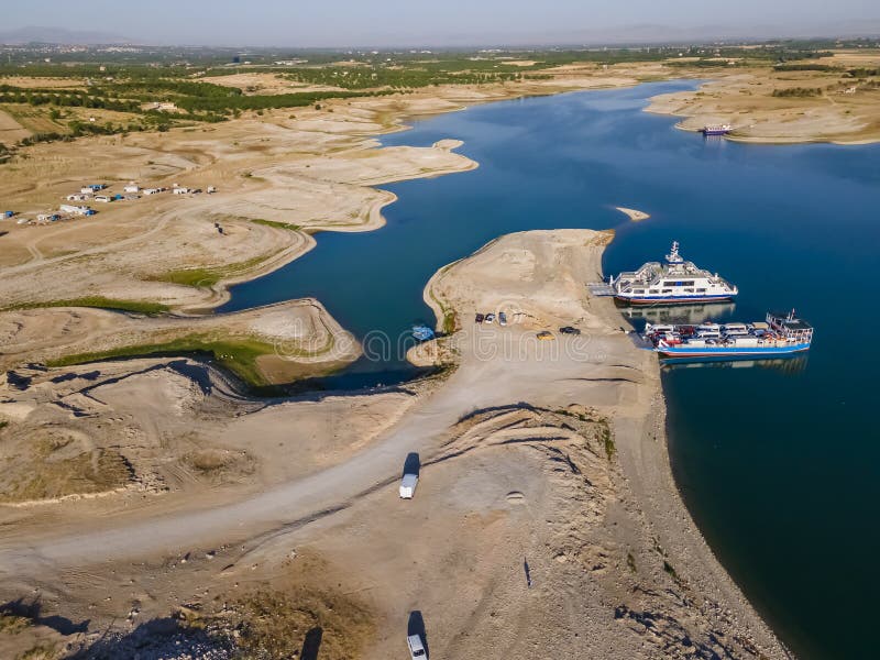 Aerial View of Ferries on Karakaya Dam in Turkey Stock Photo - Image of ...