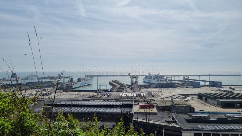 Aerial View of Ferry Ships and Port Facilities of Dover, Kent, England ...