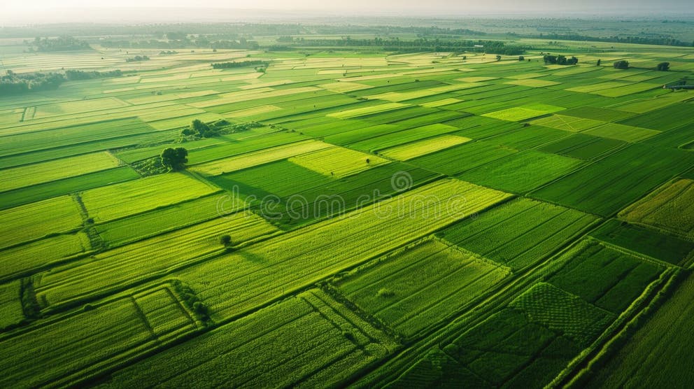 Aerial View of a Field of Crops with Rows of Plants and Soil Stock ...