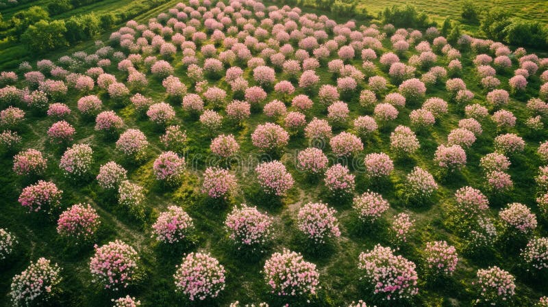 Aerial View of a Field of Pink Flowers in Rows Stock Illustration ...