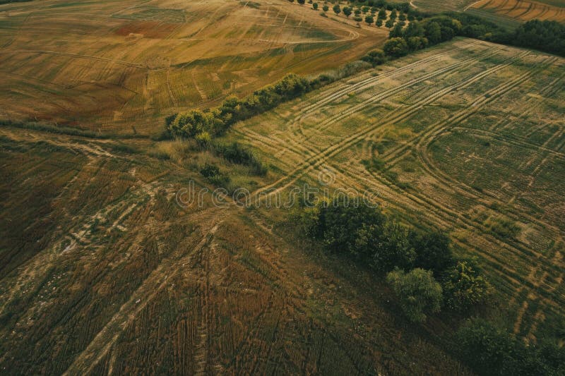 Aerial View of a Field with Trees, Perfect for Nature Backgrounds Stock ...