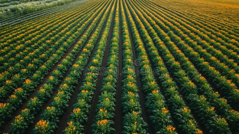 Aerial View of a Field of Yellow Flowers in Rows Stock Illustration ...