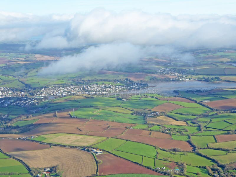 Aerial View of Fields in Devon and the Kingsbridge Estuary Stock Image ...