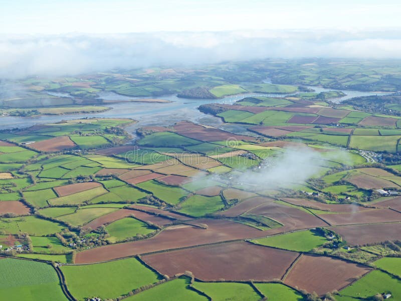 Aerial View of Fields in Devon and the Kingsbridge Estuary Stock Image ...