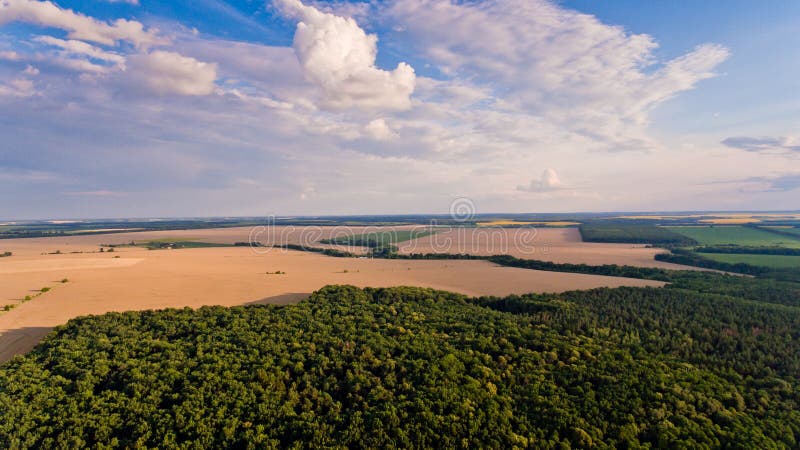 Aerial View of Fields, Forest, River. Stock Image - Image of natural ...