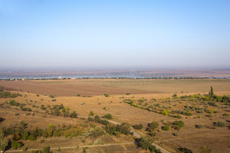 Aerial View of Fields and River Stock Image - Image of panoramic ...