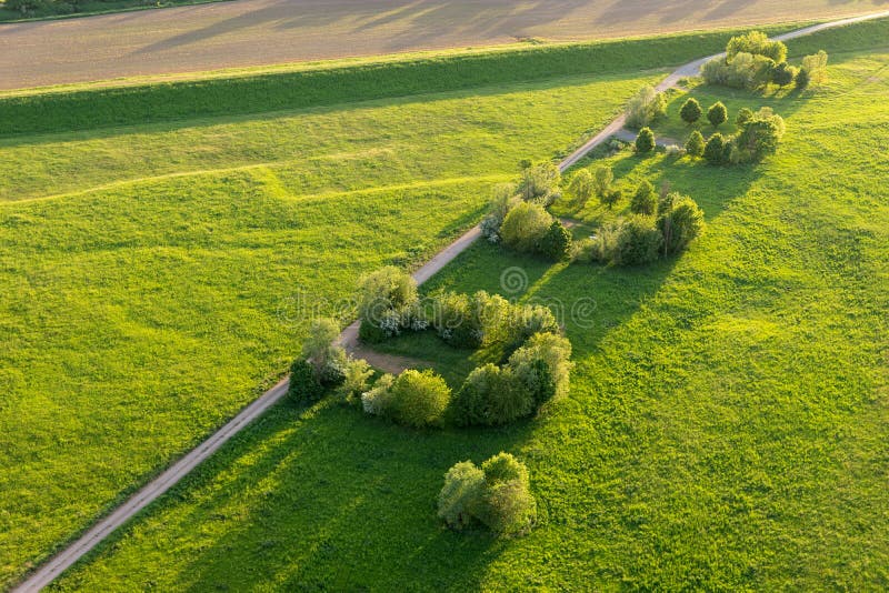 Aerial View of Fields, Trees and Paths in Spring Stock Photo - Image of ...