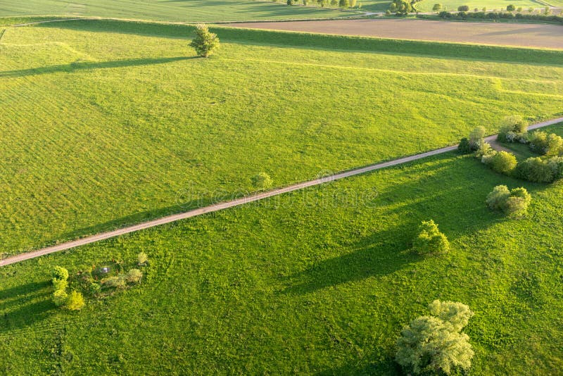 Aerial View of Fields, Trees and Paths in Spring Stock Photo - Image of ...