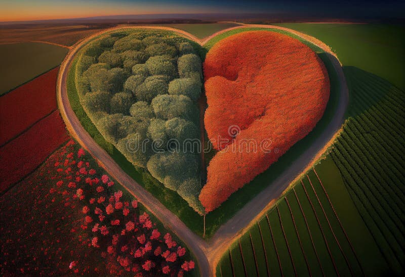 Aerial View of Fileld in Form of Heart Stock Illustration ...