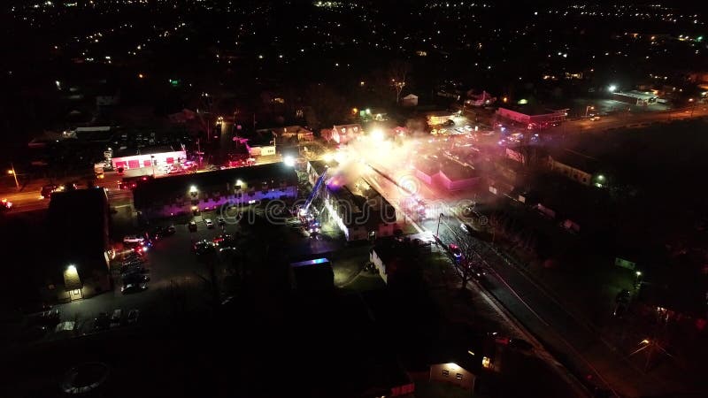 Aerial View of Fire Trucks and Apparatus on Scene of Structure Fire ...