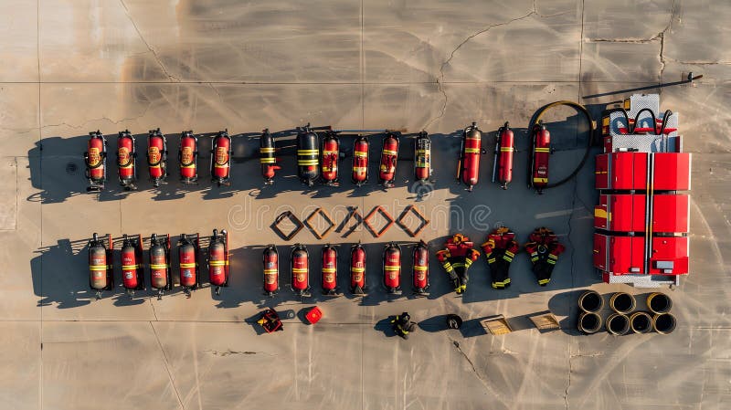 Aerial View of Firefighter Equipment and Gear Stock Illustration ...