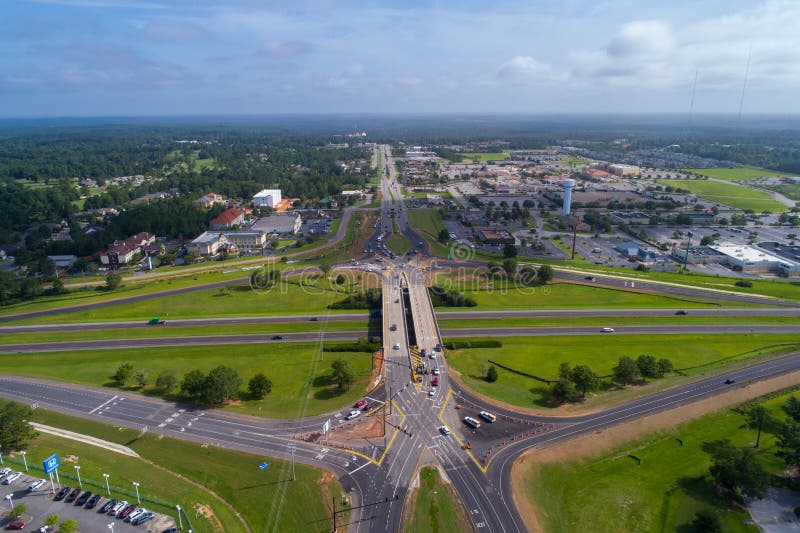 Aerial View of the First Diverging Diamond Interchange on the Alabama ...