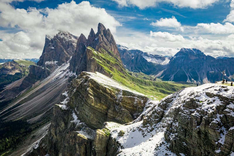 Aerial View of First Snow in Seceda, Dolomites Stock Image - Image of ...