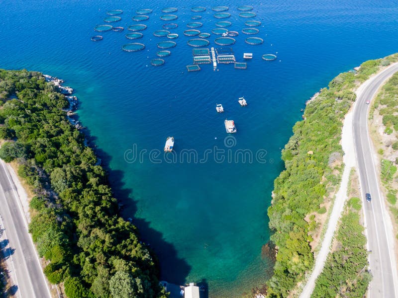 Aerial View of Fish Farms in the Sea Stock Photo - Image of greece ...