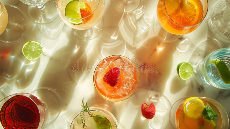 Aerial View of Floating Cocktail Garnishes in a Bar Setting Stock ...