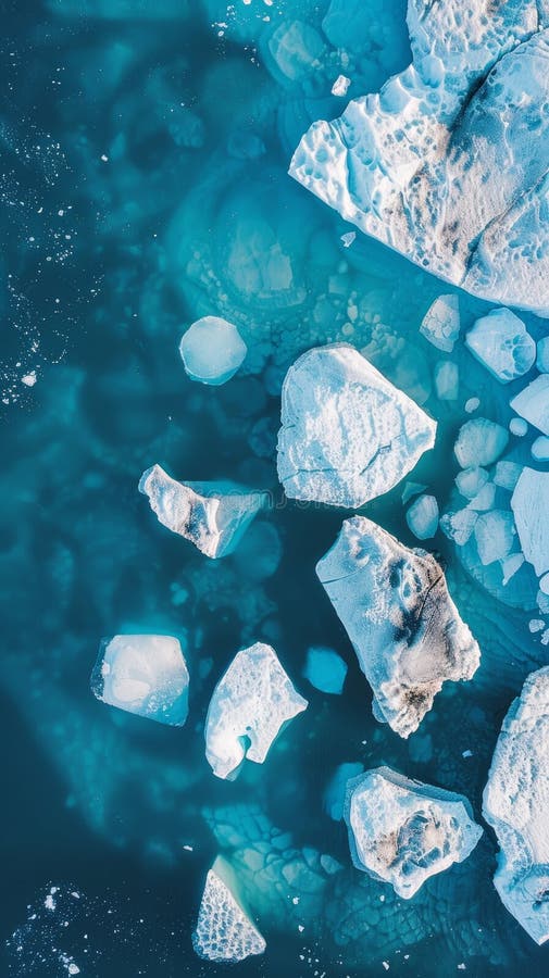 Aerial View of Floating Ice Chunks in Turquoise Water Stock Photo ...
