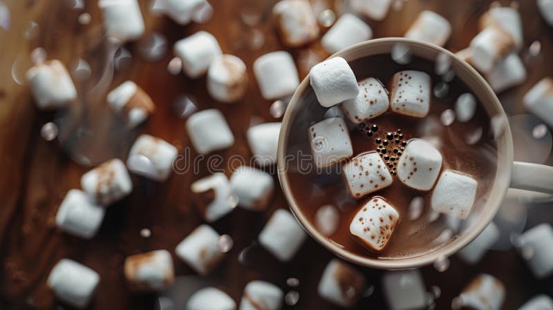 Aerial View of Floating Marshmallows in a Hot Chocolate Scene Stock ...