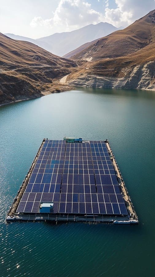 Aerial View of a Floating Solar Panel Installation on a Still Lake ...