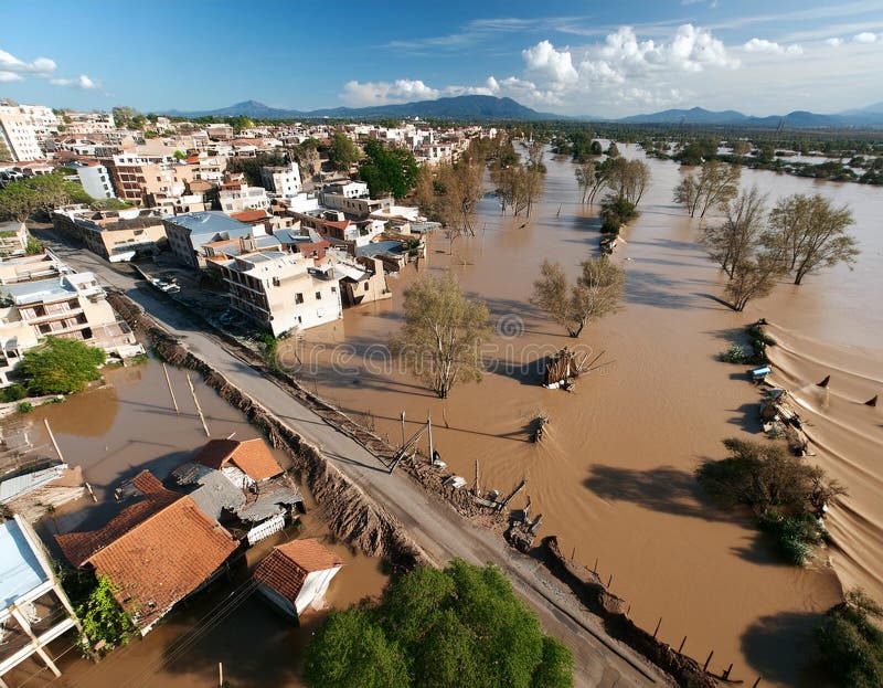 Aerial View of Flood and Natural Destruction Stock Illustration ...