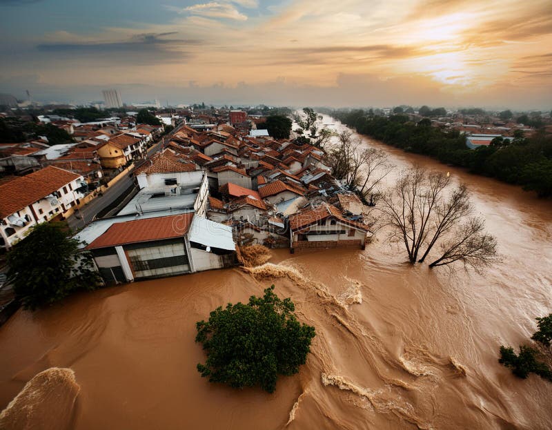 Aerial View of Flood and Natural Destruction Stock Illustration ...