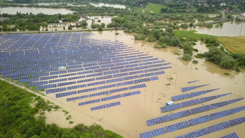 Aerial View of Flooded Solar Power Station. Stock Video - Video of ...