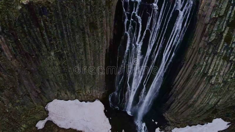 Aerial View of the Flow of Water Falling from the High Cliffs ...