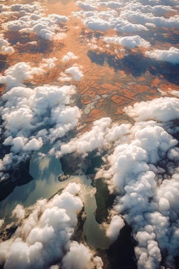Aerial View of Fluffy White Clouds Casting Shadows on Landscape Stock ...