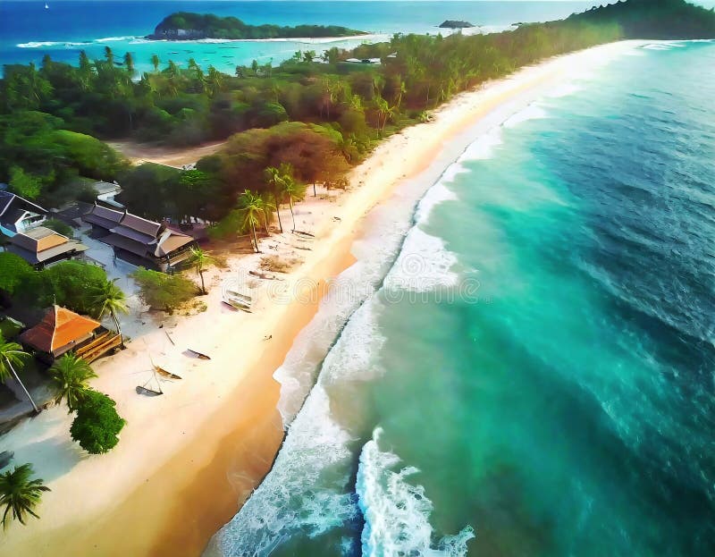 Aerial View from Flying Drone on Beach on Digital Art Concept ...