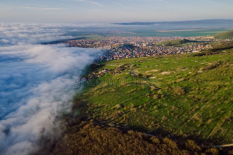 Aerial View with Fog and Town in Anapa. Foggy Weather Stock Photo ... Aerial View with Fog and Town in Anapa. Foggy Weather Stock Photo ...