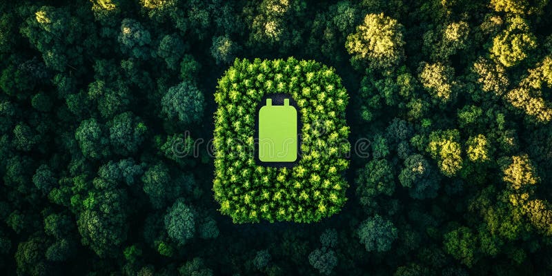 An Aerial View of a Forest with a Battery Shape Formed by the Trees ...