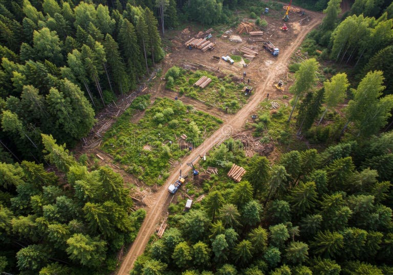 Aerial View of Forest Deforestation and Logging Operation Stock ...