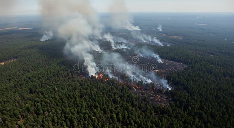 Aerial View of Forest Fire Burning with Smoke and Flames in Nature ...