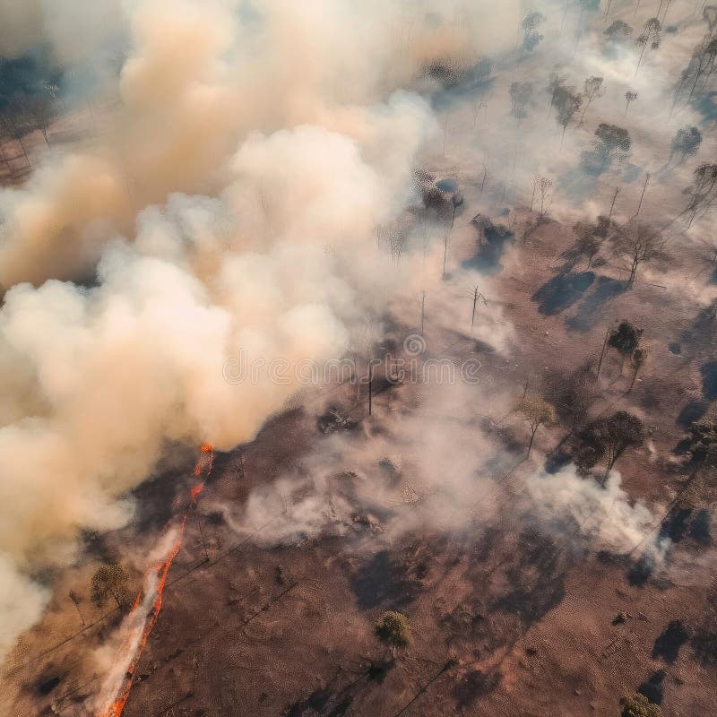 Aerial View of Forest Fire, Burning Trees and Grass after Wildfire ...