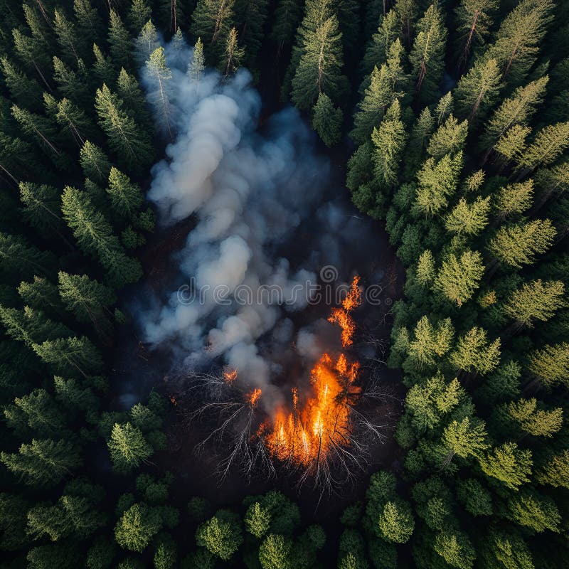 Aerial View of Forest Fire with Smoke, Heat, and Pollution Stock ...