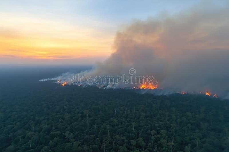Aerial View of Forest Fire in the Evening Stock Illustration ...