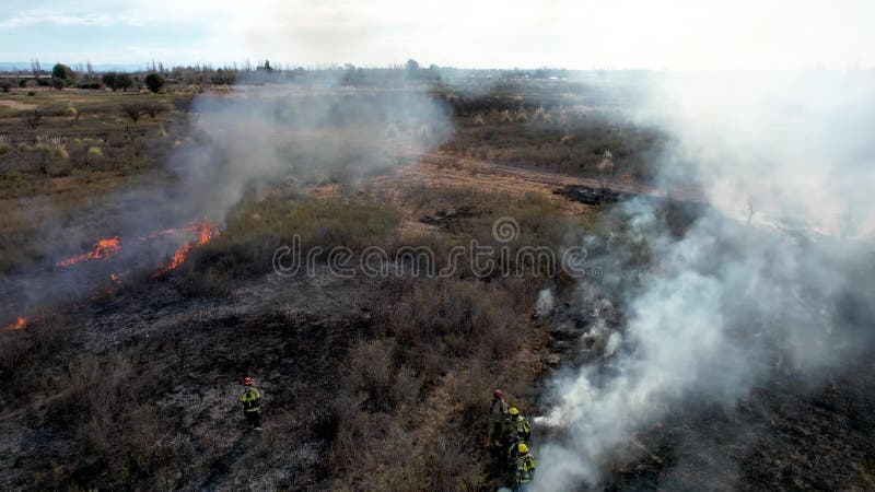 Aerial View of Forest Fire, and Firefighters Fighting Stock Video ...