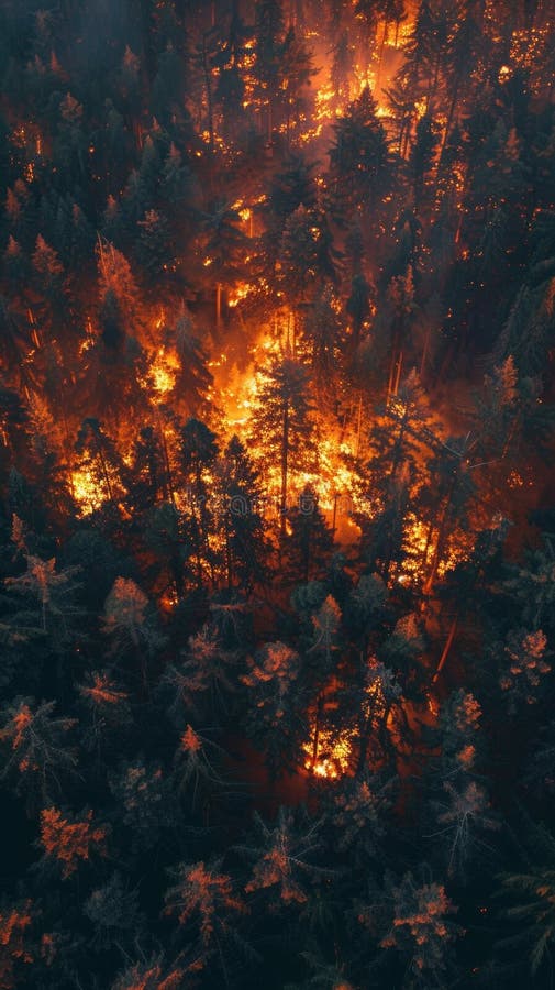 Aerial View of a Forest Fire at Night Stock Photo - Image of burning ...
