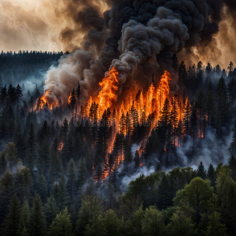 Aerial view of forest fire stock illustration. Illustration of ...
