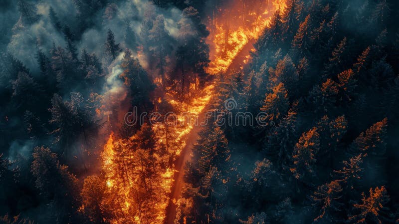 Aerial View of Forest Fire stock photo. Image of generative - 313742018