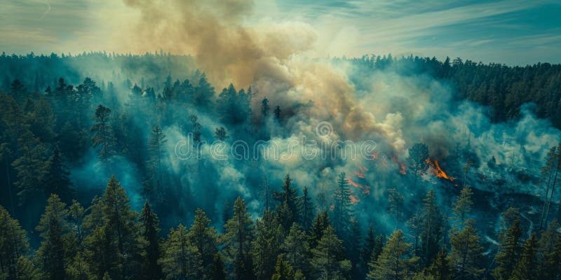 An Aerial View of a Forest Fire, with Smoke Billowing through the Trees ...
