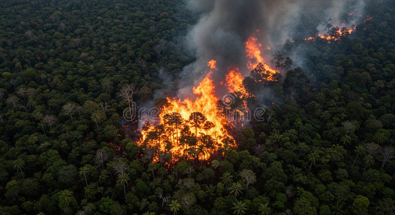 Aerial View of a Forest Fire with Smoke and Flames Spreading through ...