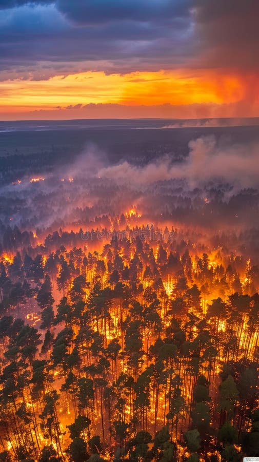 Aerial View of a Forest Fire at Sunset Stock Photo - Image of ...