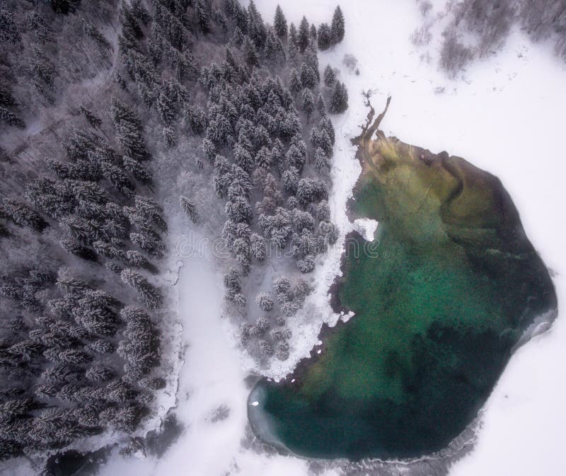 Aerial View of a Forest Lake in Cold Winter Stock Image - Image of blue ...