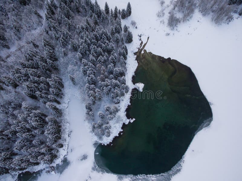 Aerial View of a Forest Lake in Cold Winter Stock Photo - Image of ...
